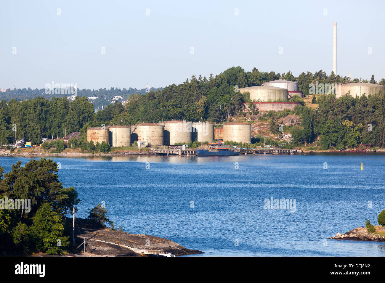 oil storage tanks in amongst stockholm archipelago Sweden Stock Photo ...