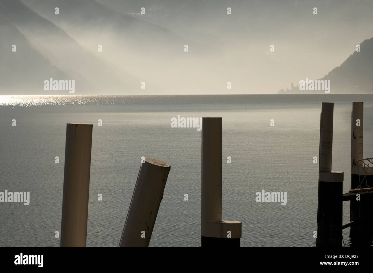 Dock pylons at Lake Como, Italy Stock Photo - Alamy