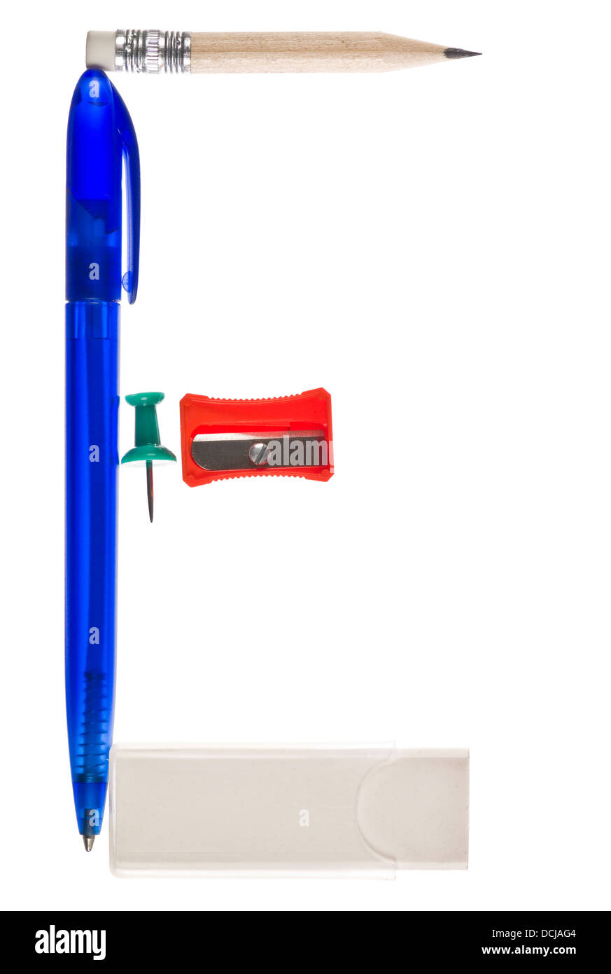 The letter 'E' made of office supplies Stock Photo - Alamy