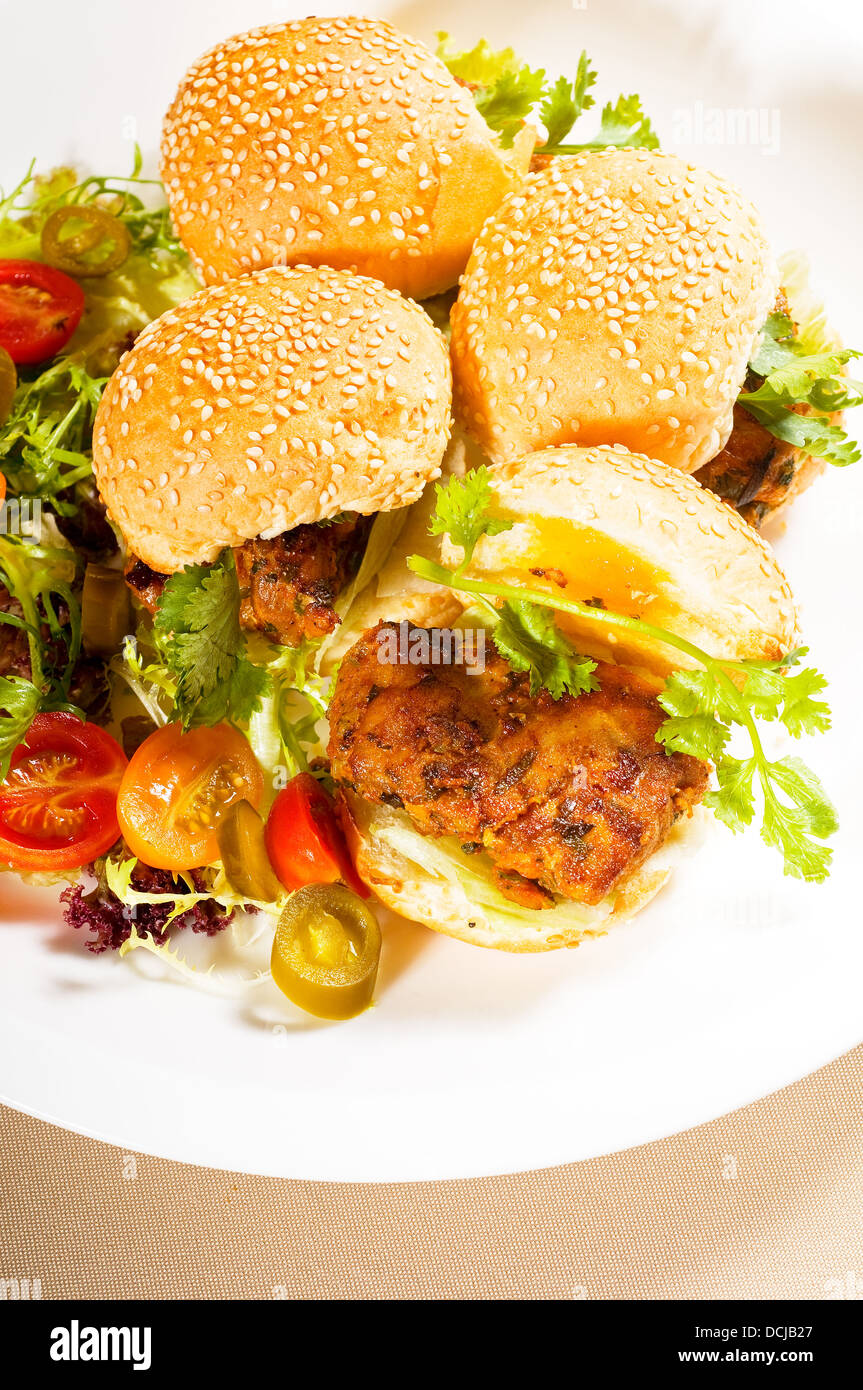 mini chicken burgers Stock Photo - Alamy