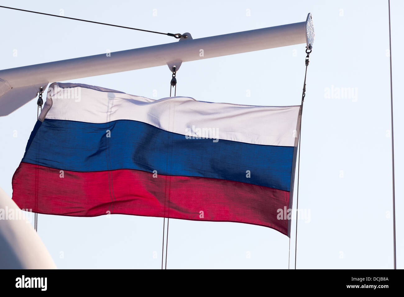 Russian flag flying from Cruise ship while visiting Russia Stock Photo ...