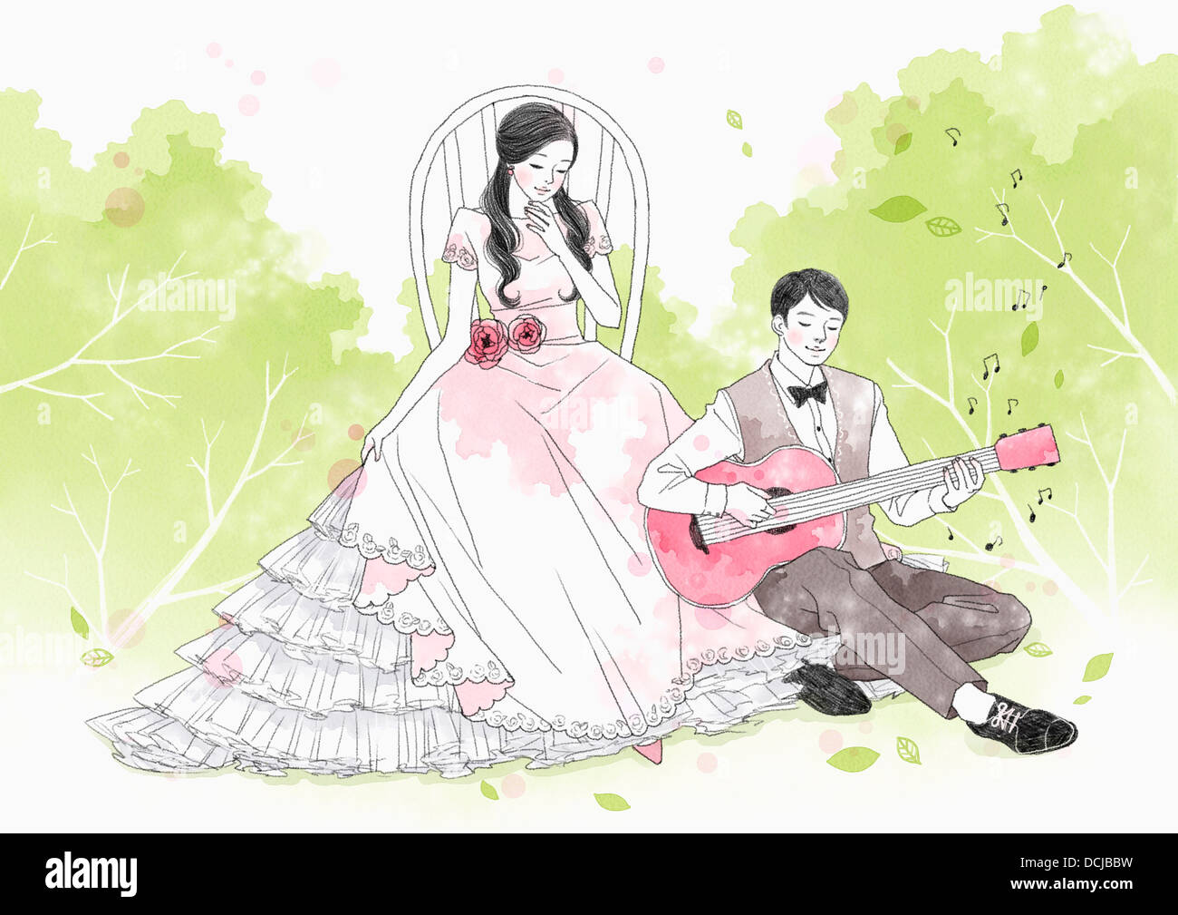 illustration of a couple getting married Stock Photo - Alamy