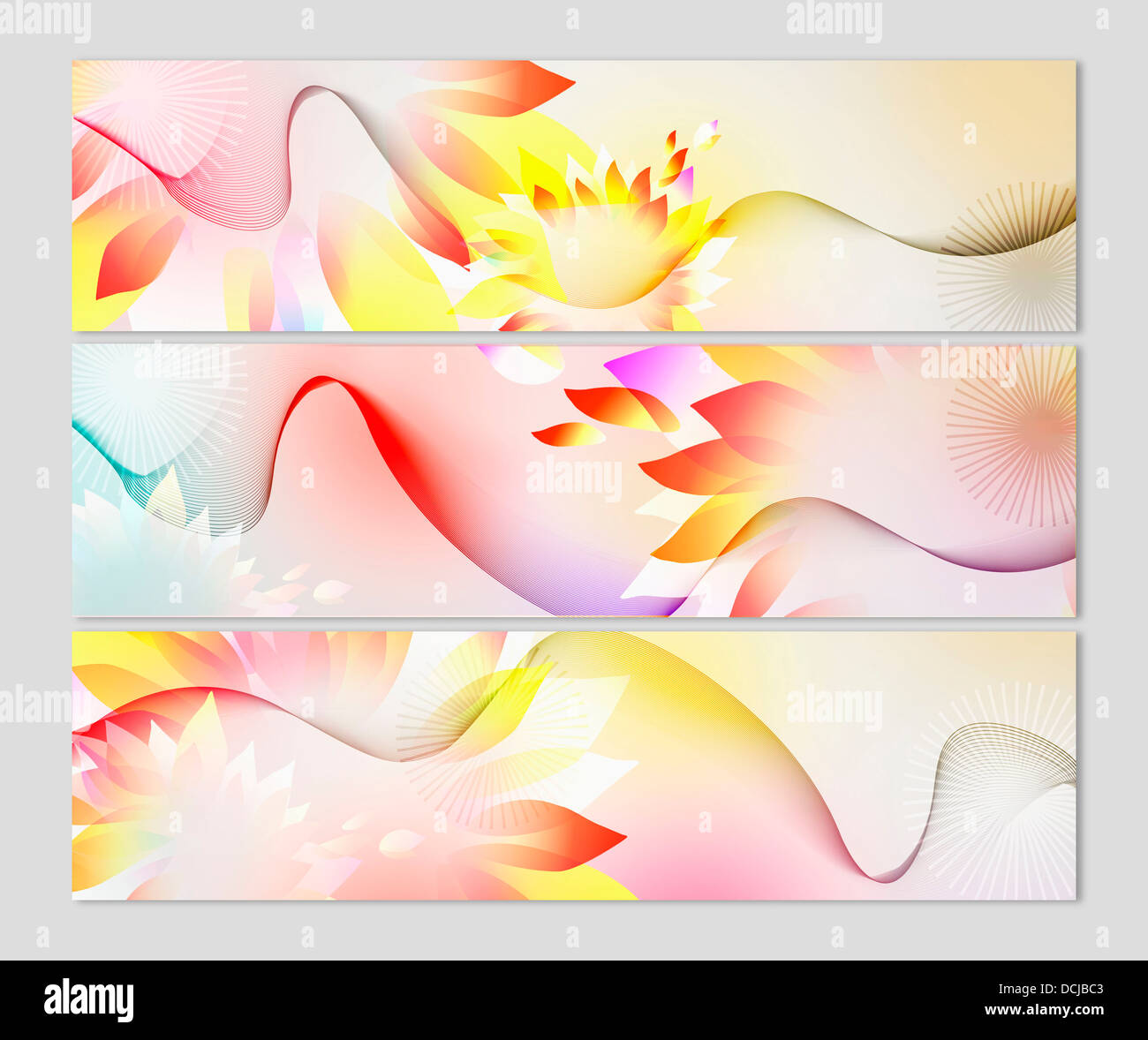 illustration of cards with different color shapes and lines Stock Photo ...