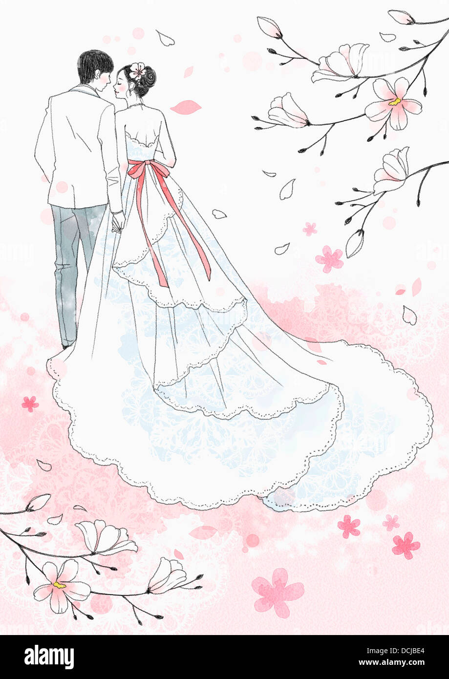 illustration of a couple getting married Stock Photo - Alamy