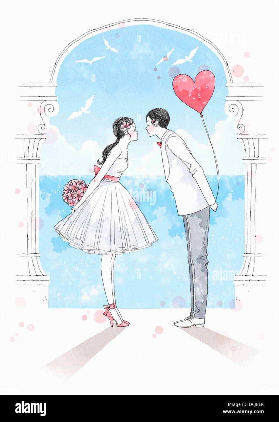 illustration of a couple getting married Stock Photo - Alamy