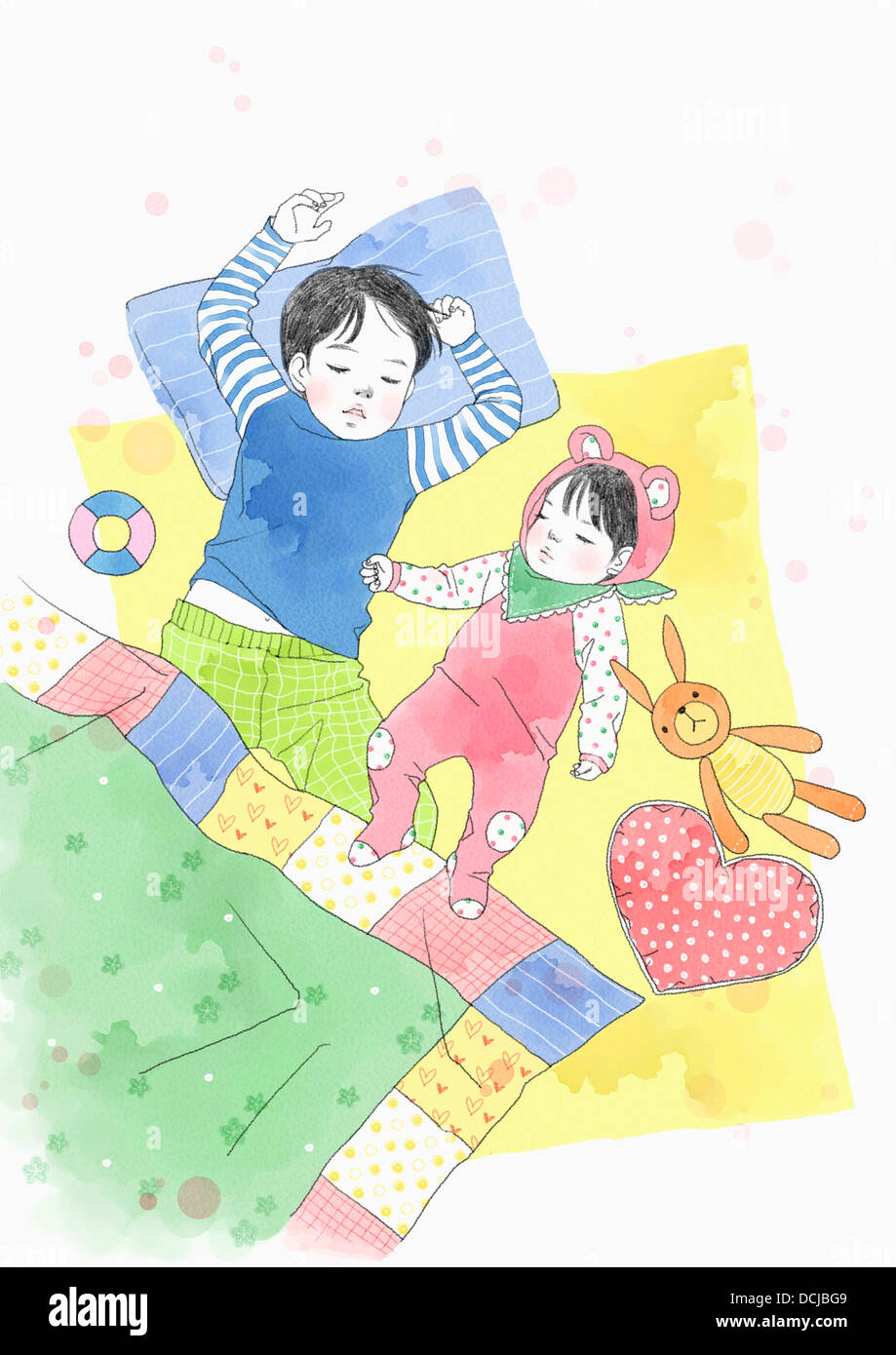 illustration of kids sleeping together Stock Photo - Alamy