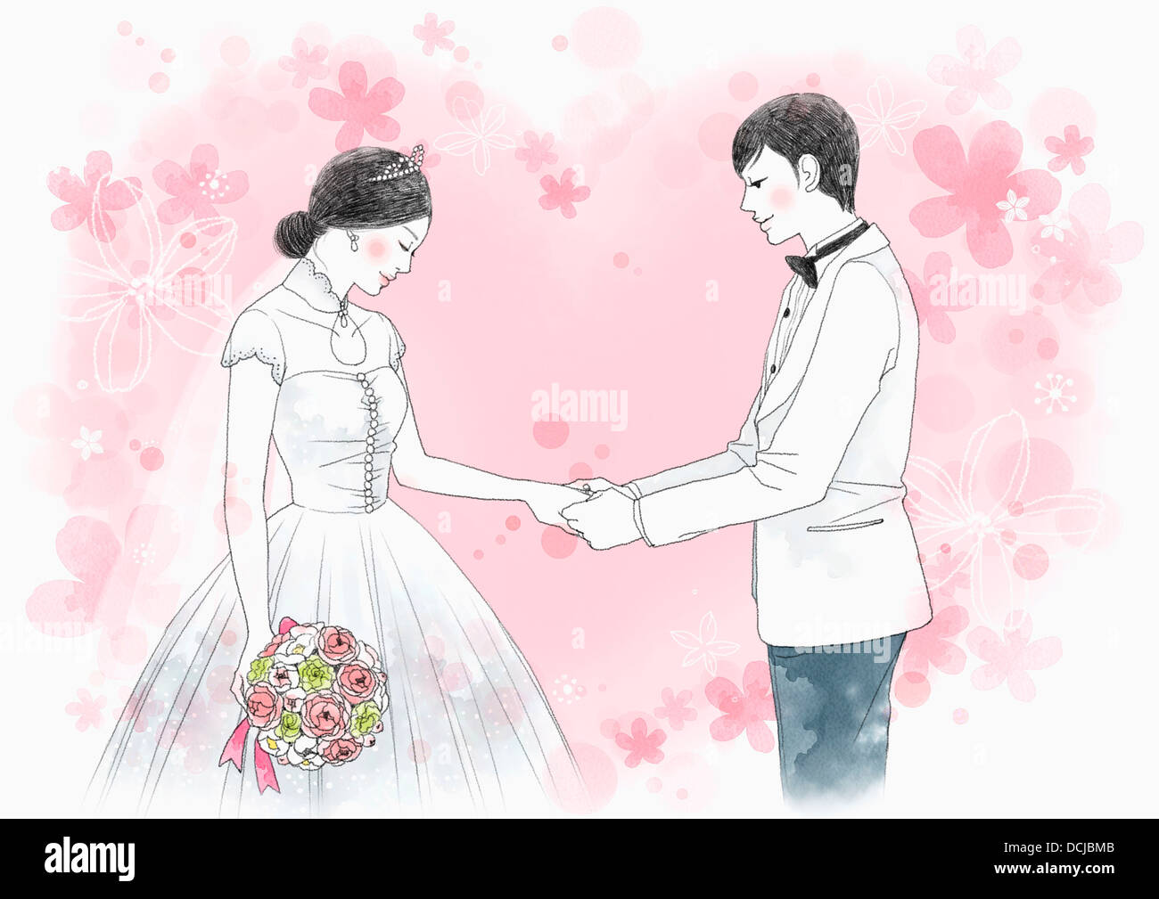 illustration of a couple getting married Stock Photo - Alamy