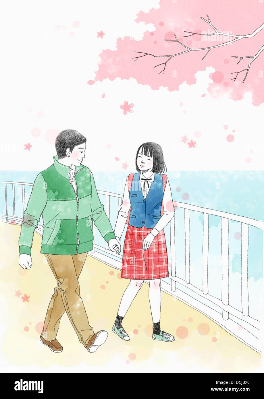 illustration of a couple walking together Stock Photo - Alamy