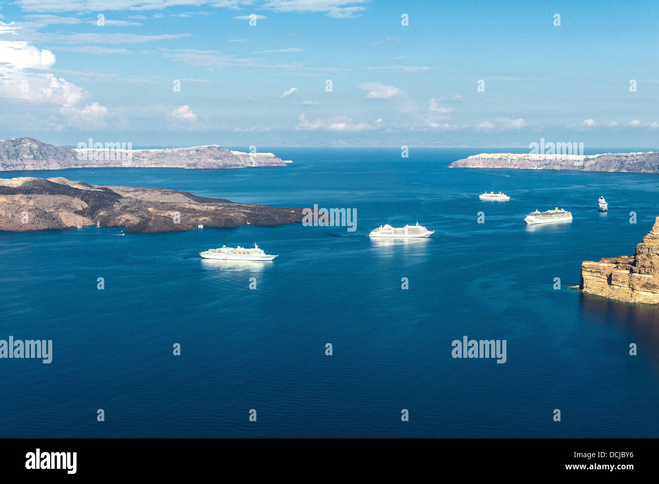 Greece, Santorini, panoramic view of the Caldera sea area from a wine ...