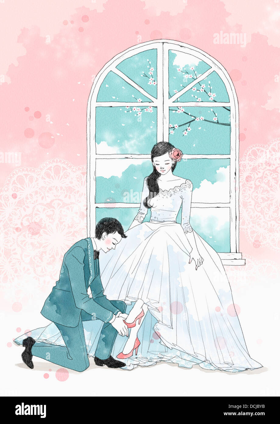 illustration of a couple getting married Stock Photo - Alamy