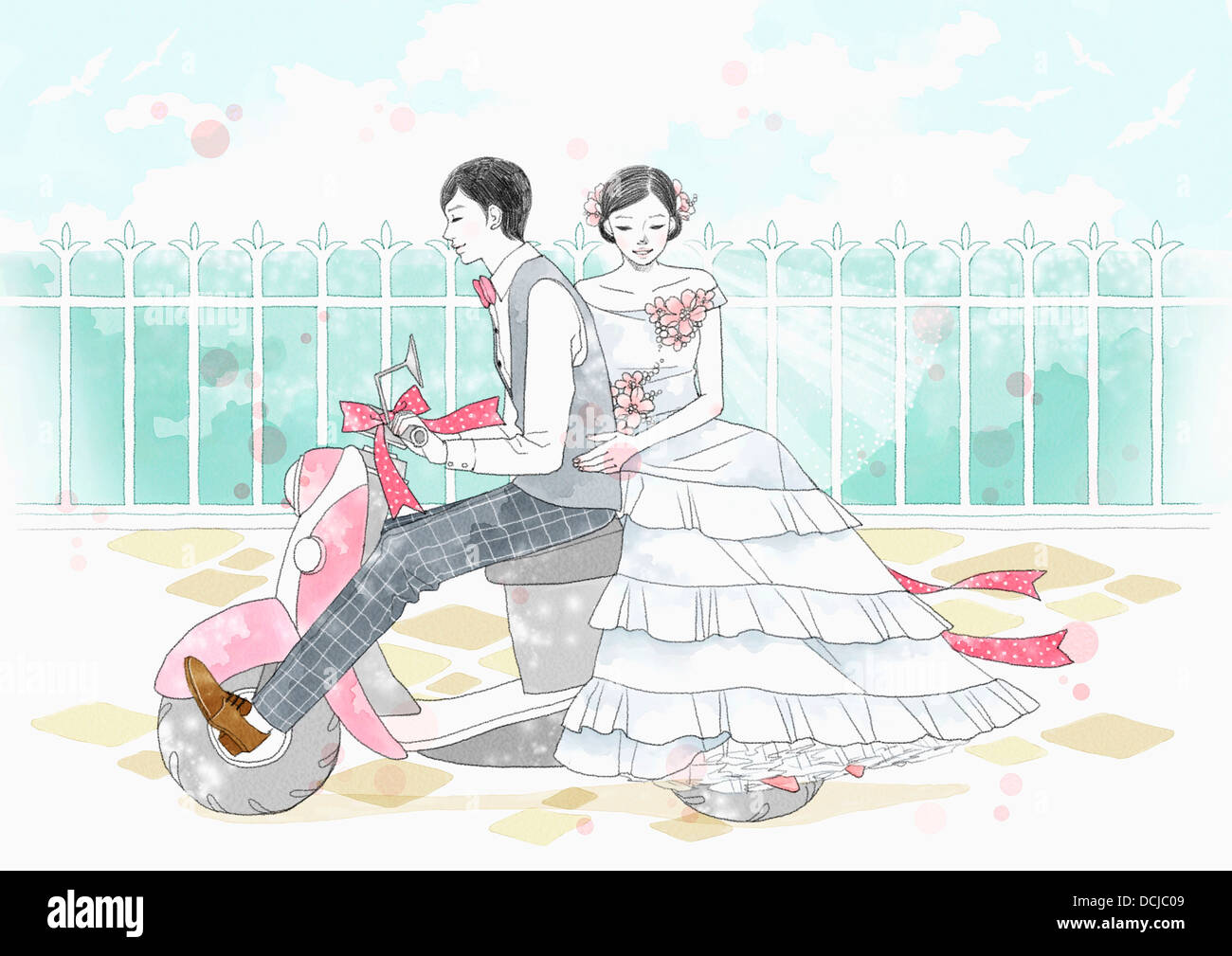 illustration of a couple getting married Stock Photo - Alamy