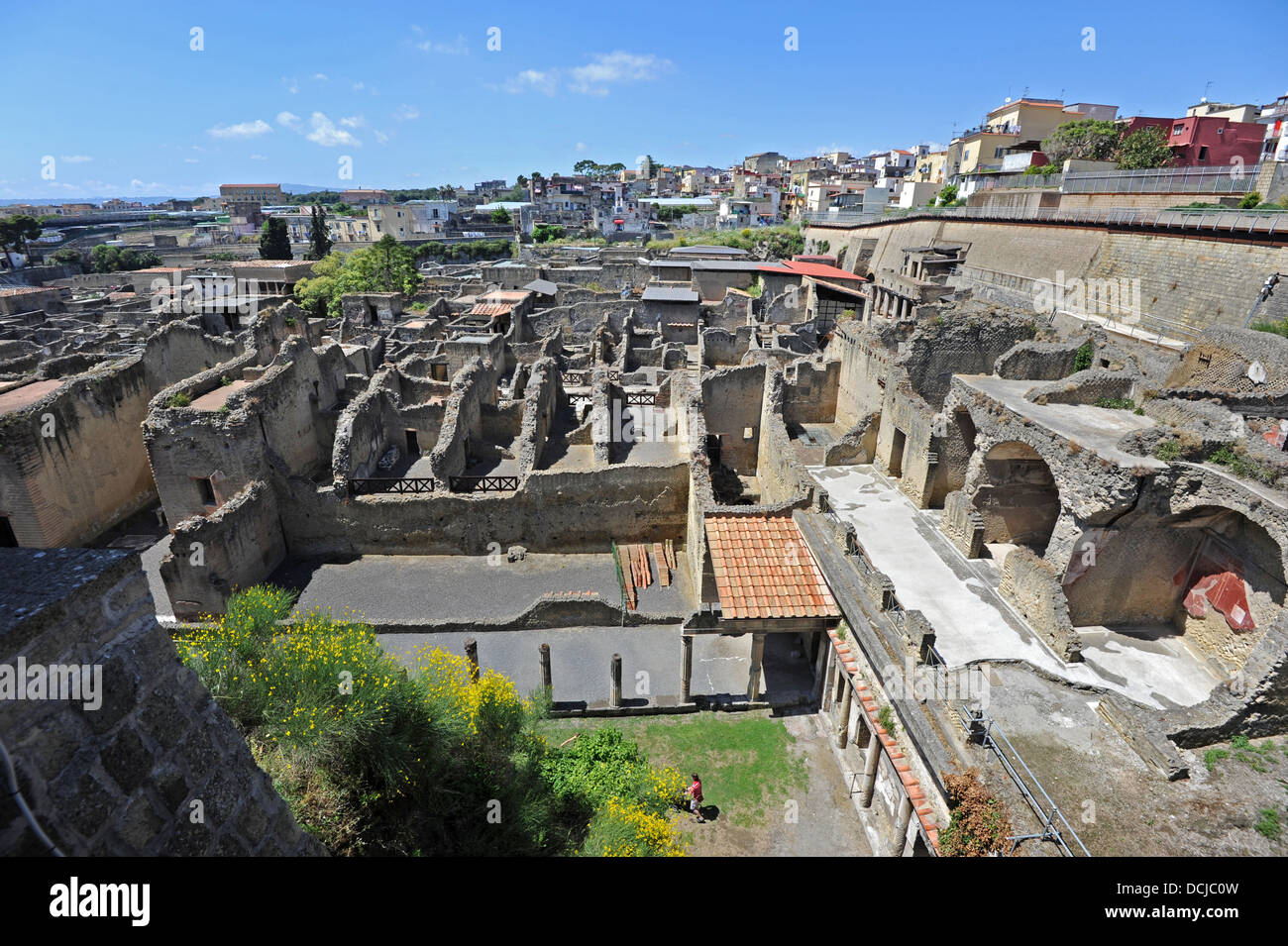 A view overlooking the ancient ruins of Herculaneum, the Roman town ...