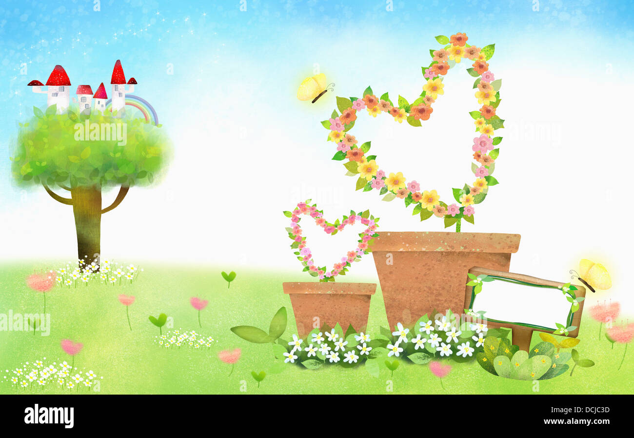 illustration of beautiful landscape with memo template Stock Photo - Alamy