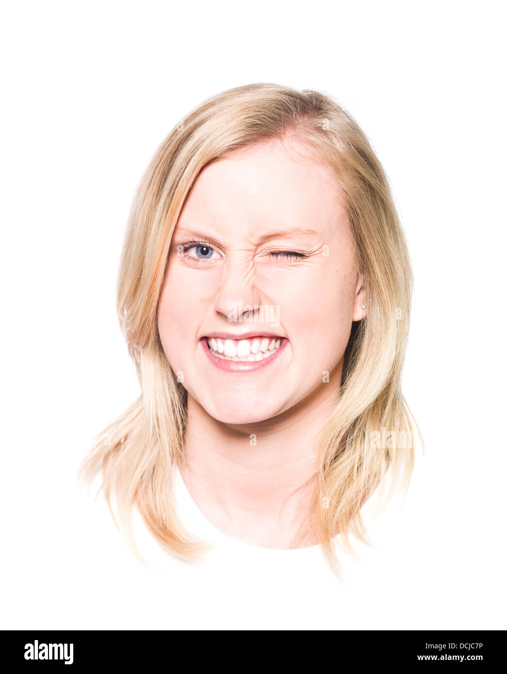 Young woman with one eye closed Stock Photo - Alamy