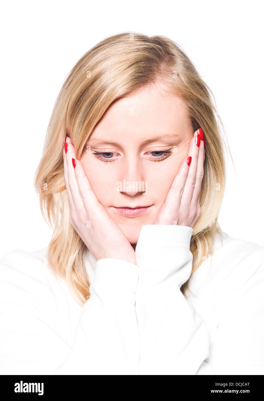 Girl leaning her head in her hands Stock Photo - Alamy