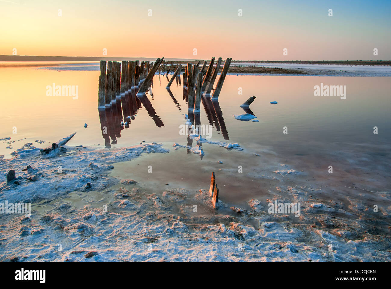 All objects in this lake covered with salt. Water contains minerals and ...