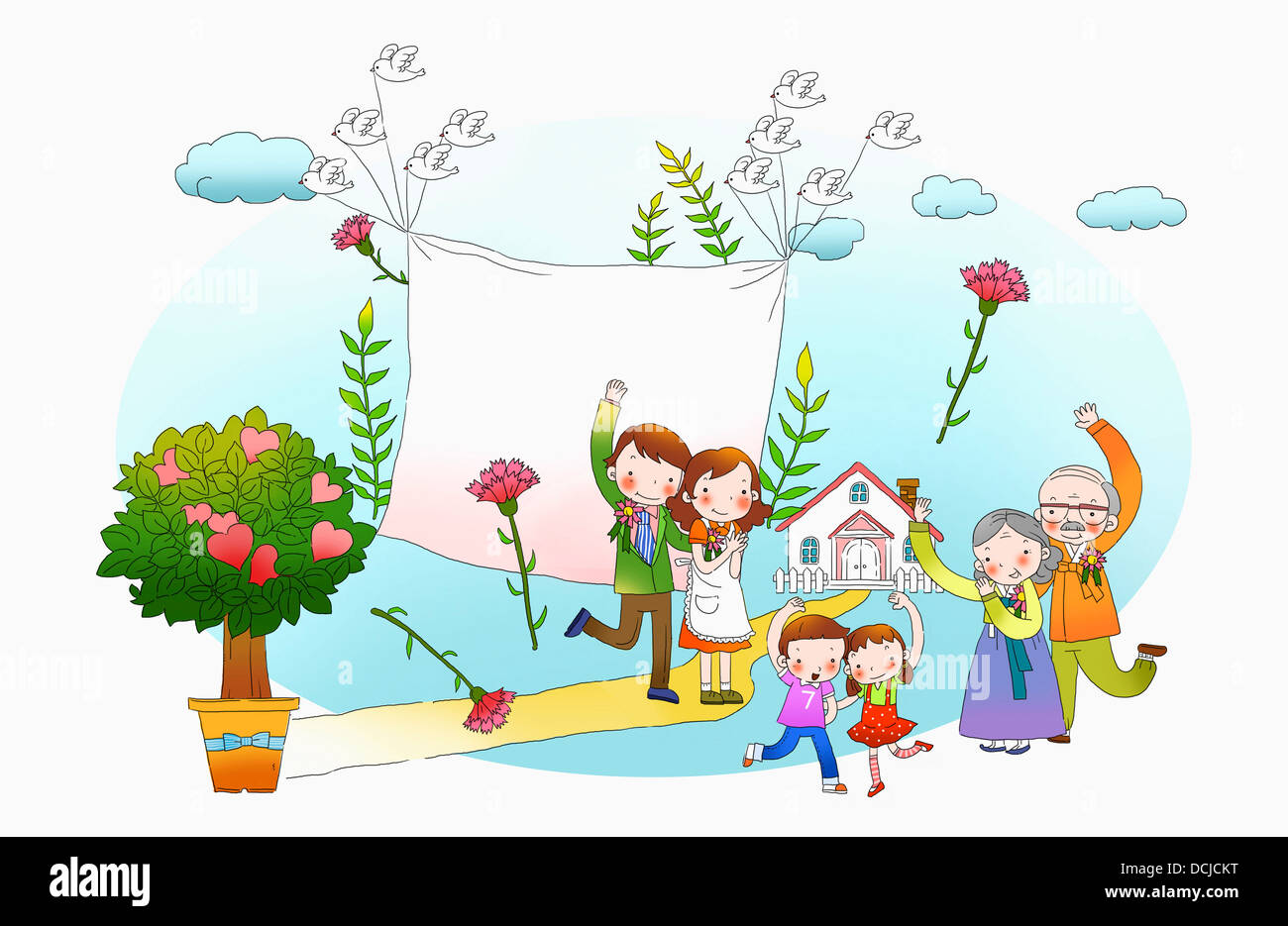 illustration of a family meeting parents Stock Photo - Alamy