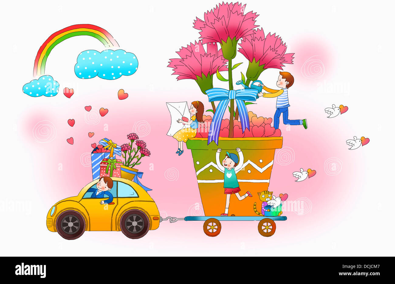 illustration of a car dragging a plant Stock Photo - Alamy