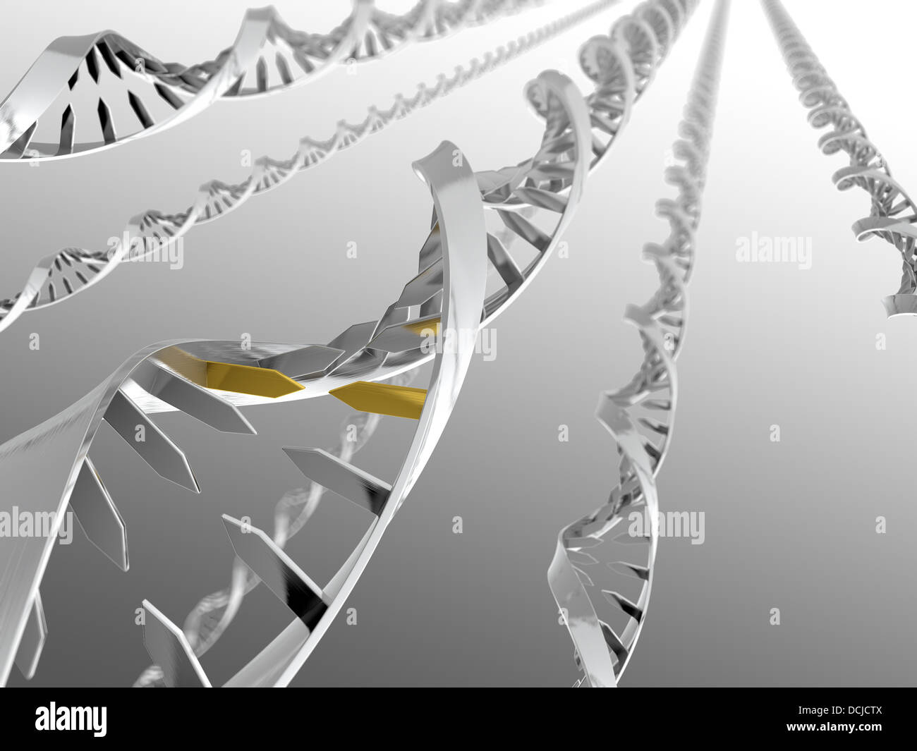 3D illustration of metal DNA strands on gradient background Stock Photo ...