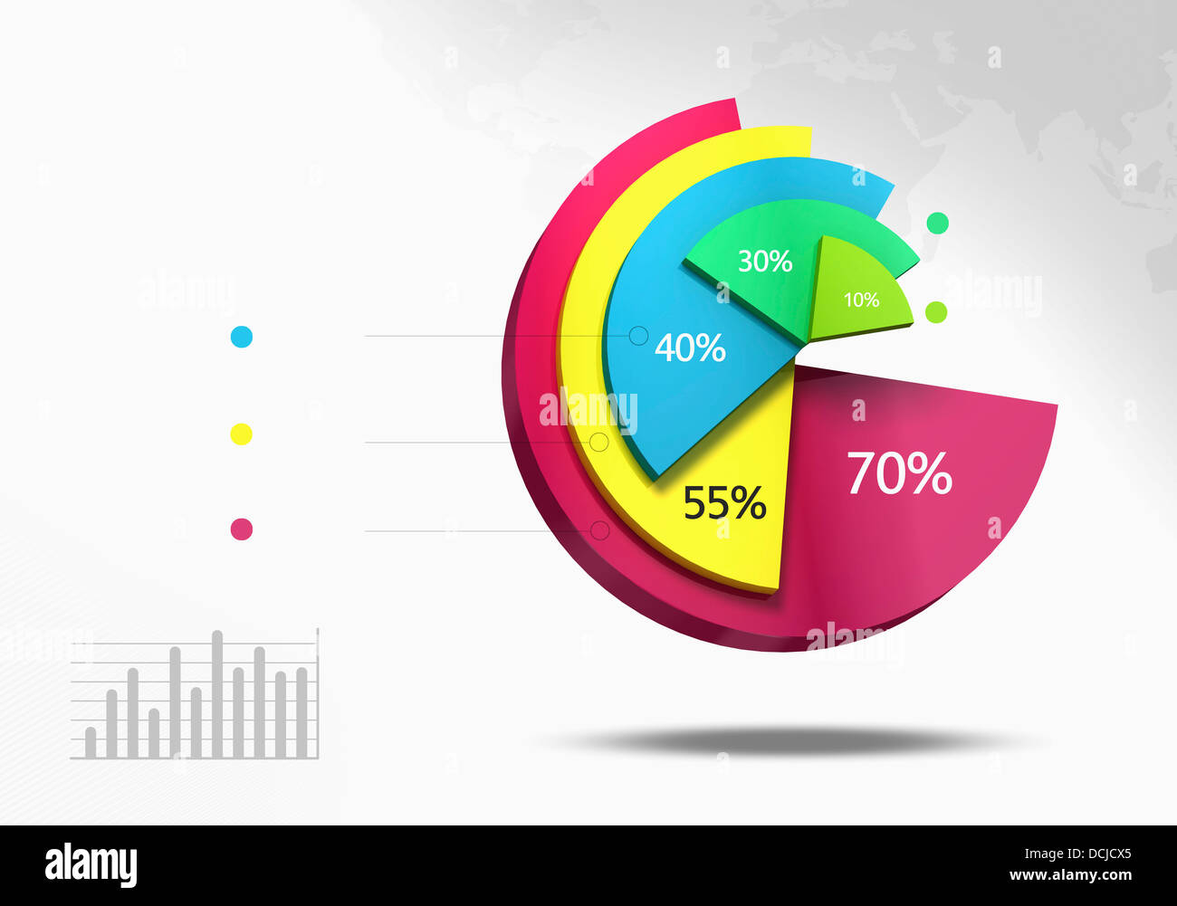 different color pie charts on top of each other Stock Photo - Alamy