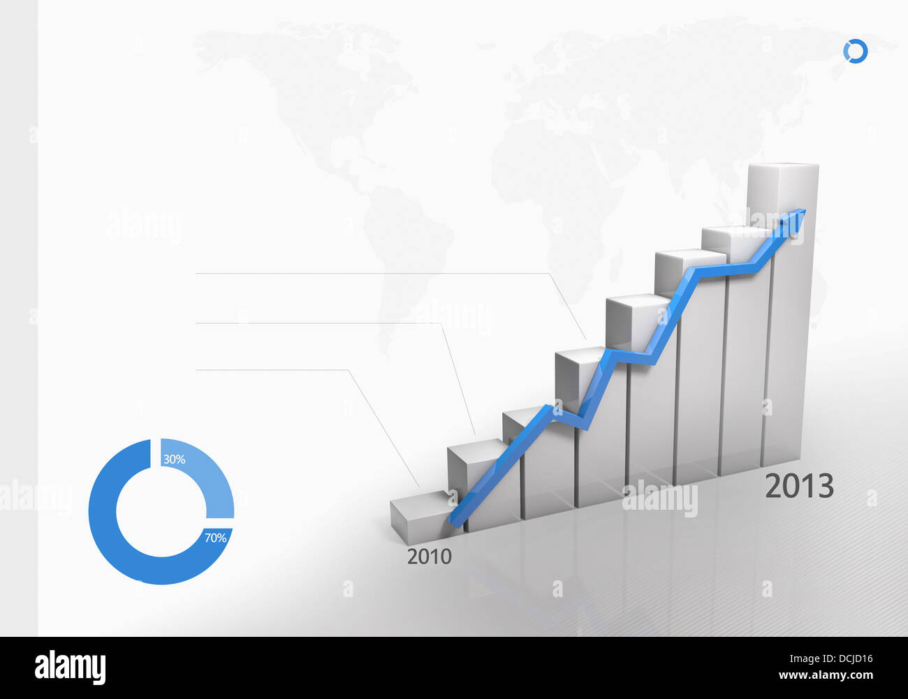 a pie chart next to a bar and line chart combination Stock Photo - Alamy
