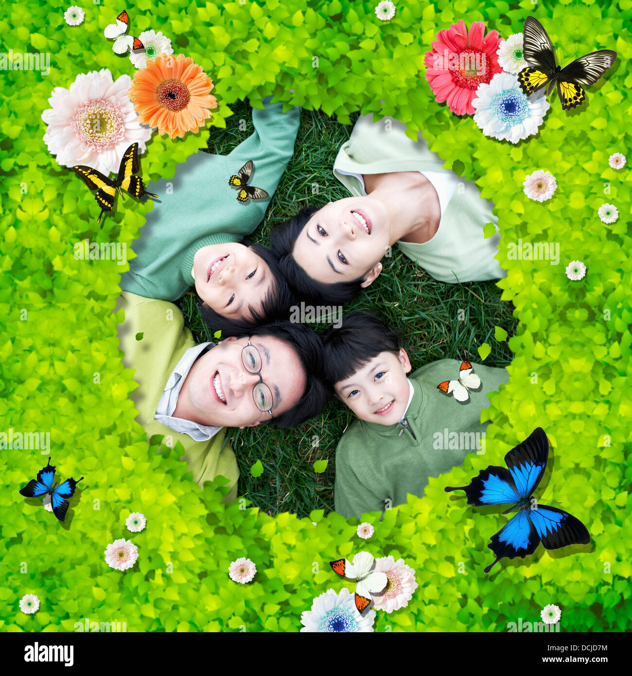 a family in a frame of flowers Stock Photo - Alamy