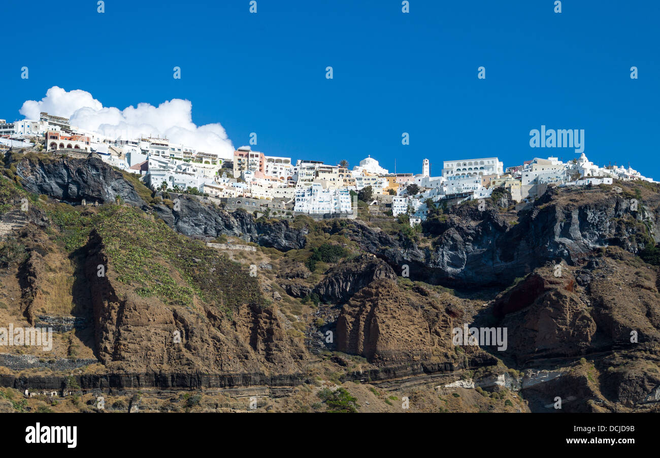 Greece, Santorini, view of Fira from the Caldera sea area Stock Photo ...