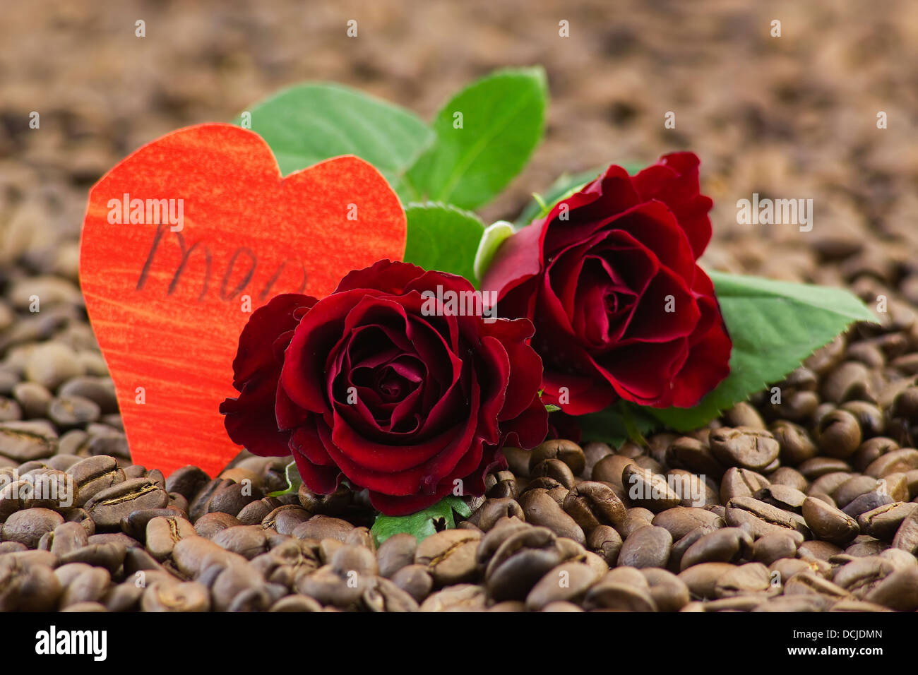 red roses, heart and coffee beans Stock Photo - Alamy