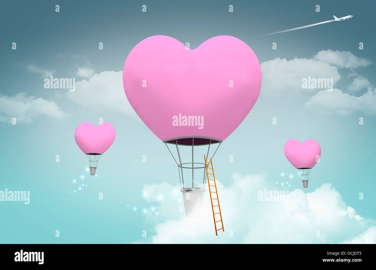 heart shape hot air balloons flying in the sky Stock Photo - Alamy