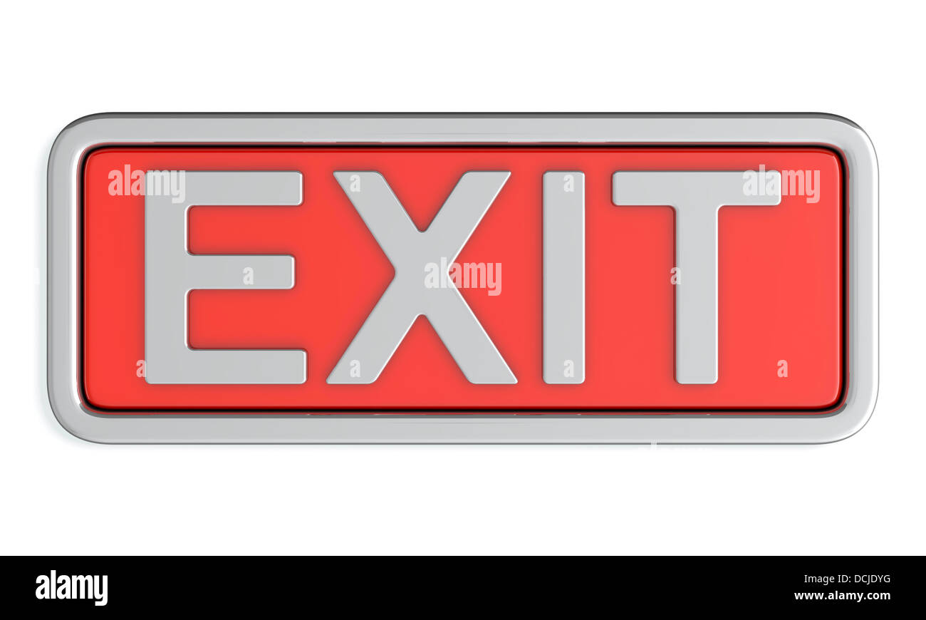 3d render of red exit sign on white background Stock Photo - Alamy