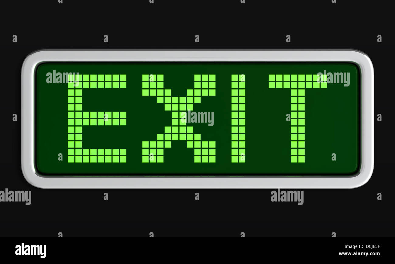 3d render of green exit sign on black background Stock Photo - Alamy