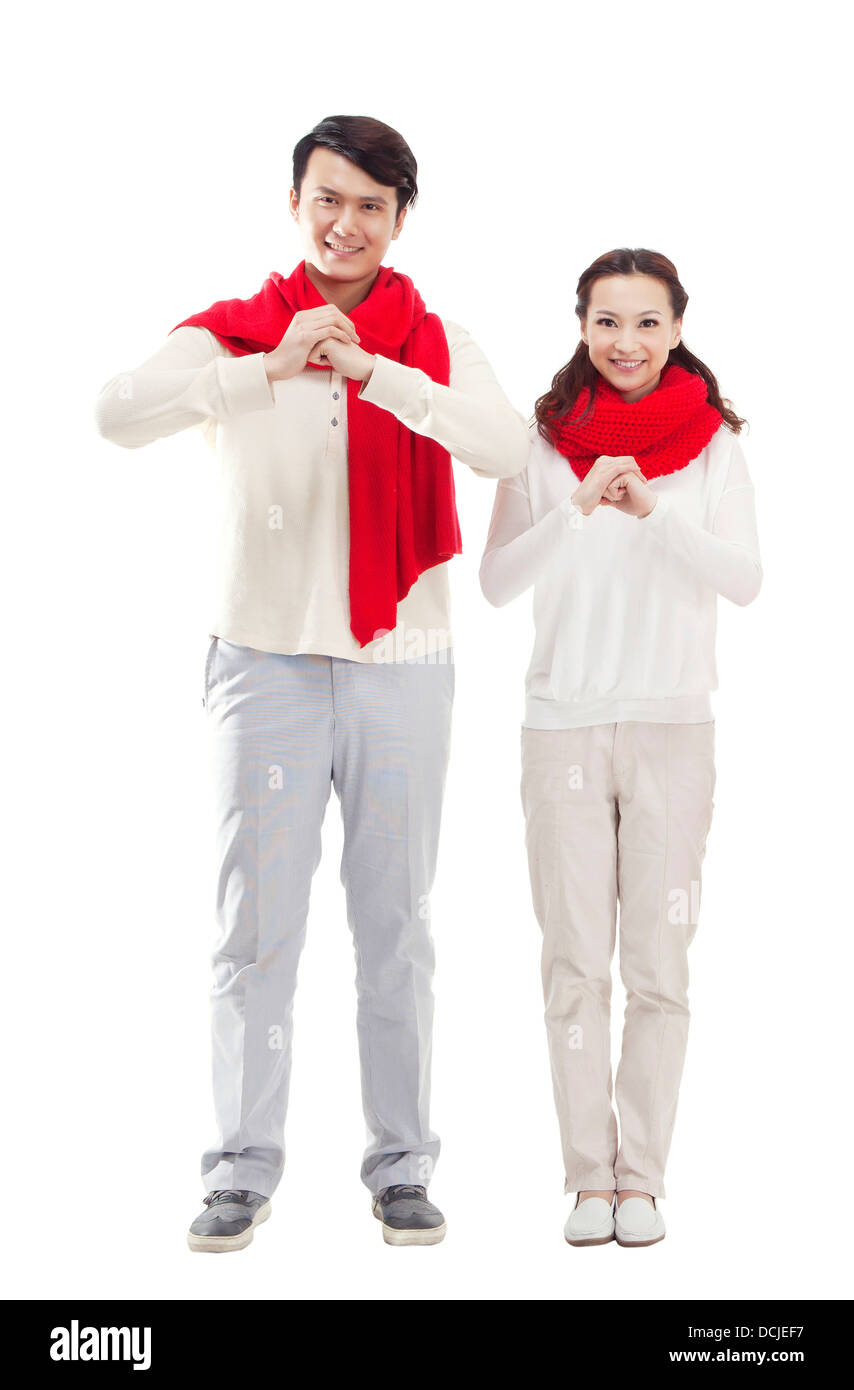 The young couple in a happy Spring Festival Stock Photo - Alamy