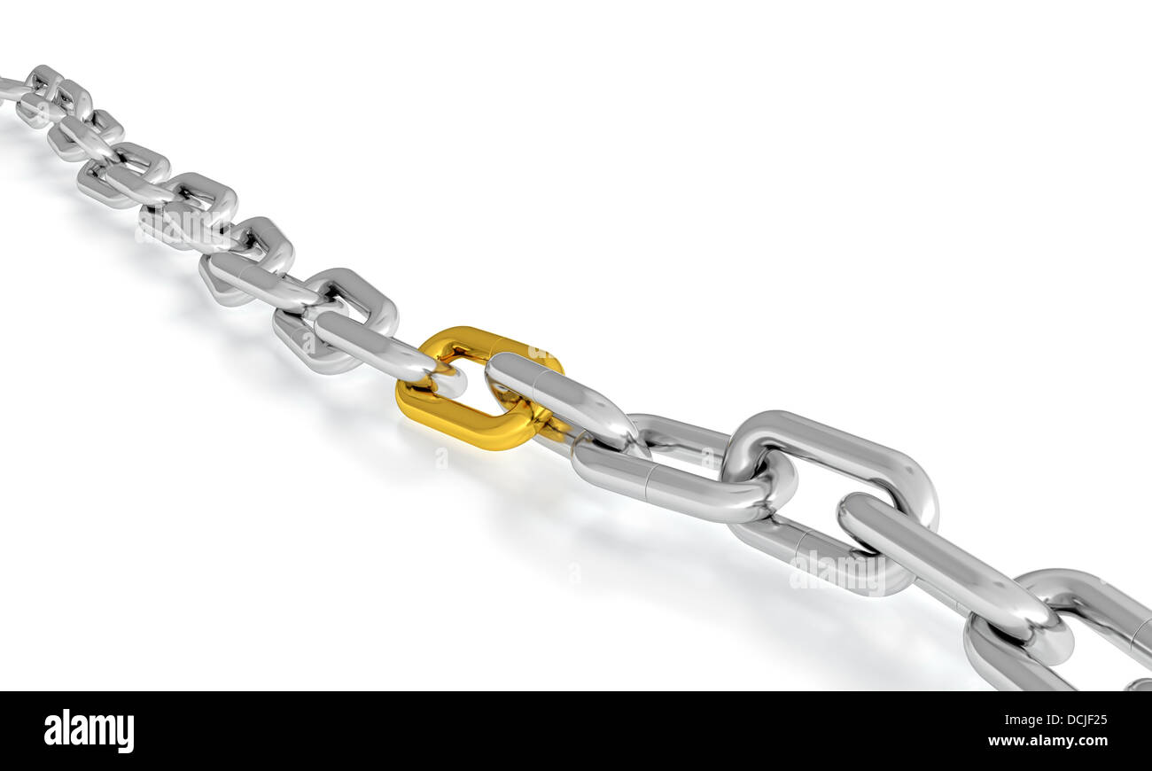 Steel chain with one golden chain link. Concept of reliability Stock ...