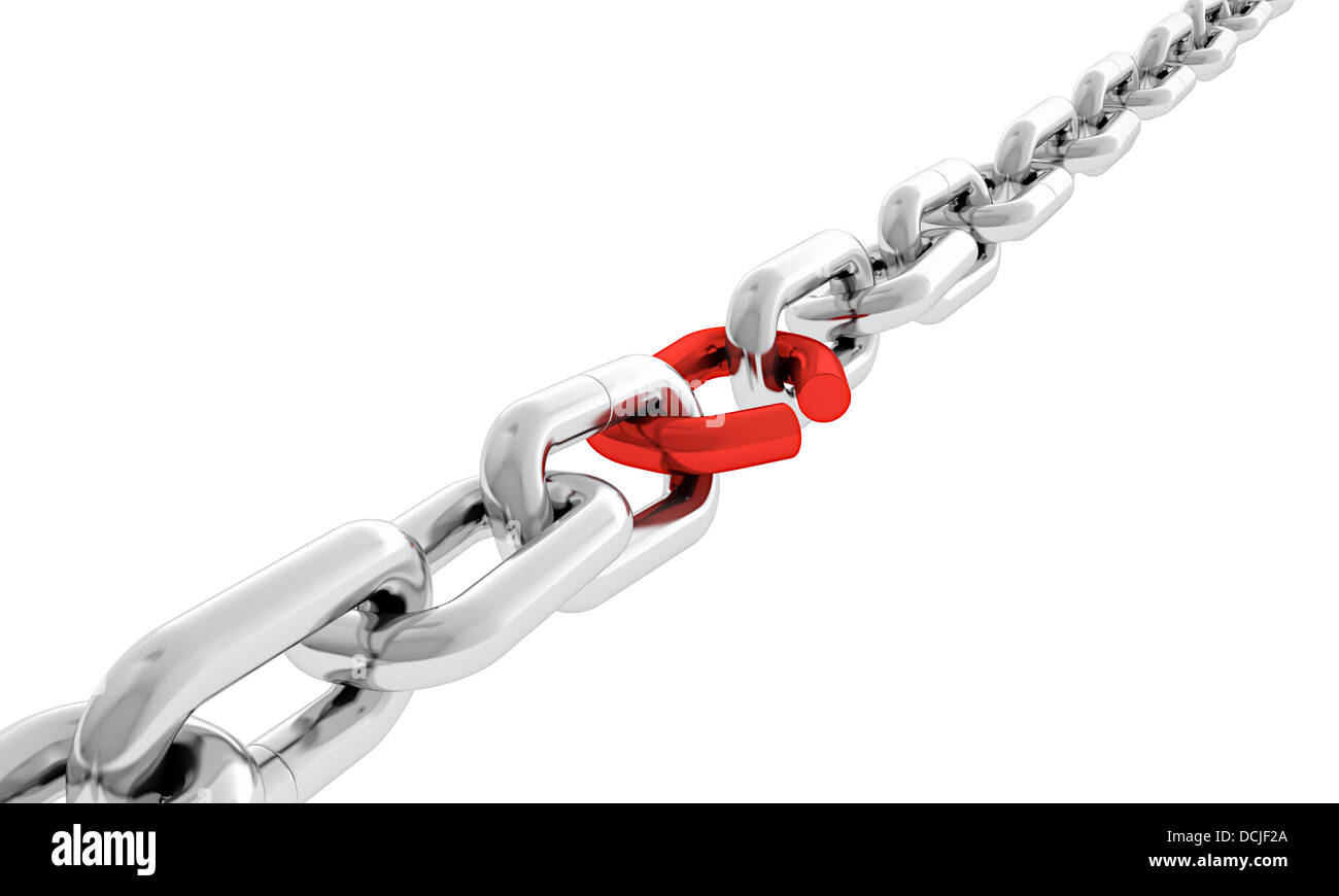 Steel chain with one red broken chain link. Concept of weakness Stock ...