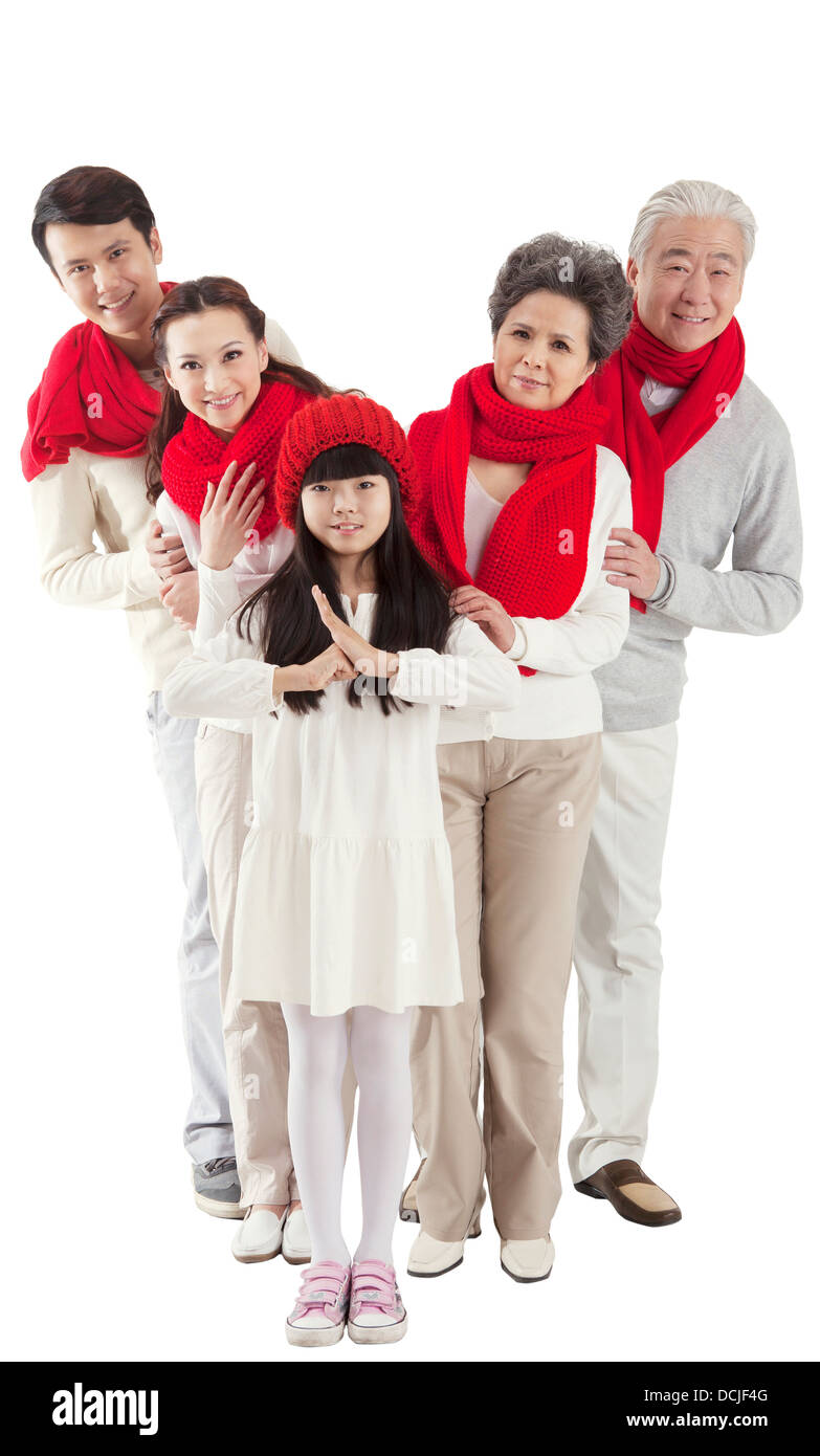 The Oriental family Spring Festival greetings Stock Photo - Alamy