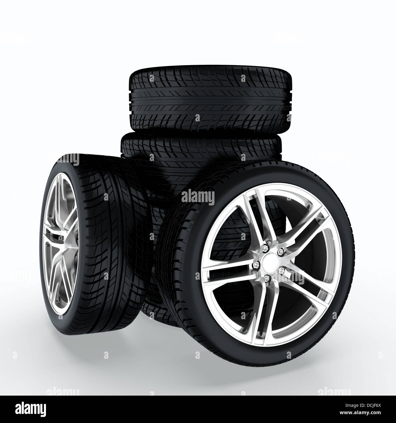 3D render of car wheels stack on white background Stock Photo - Alamy