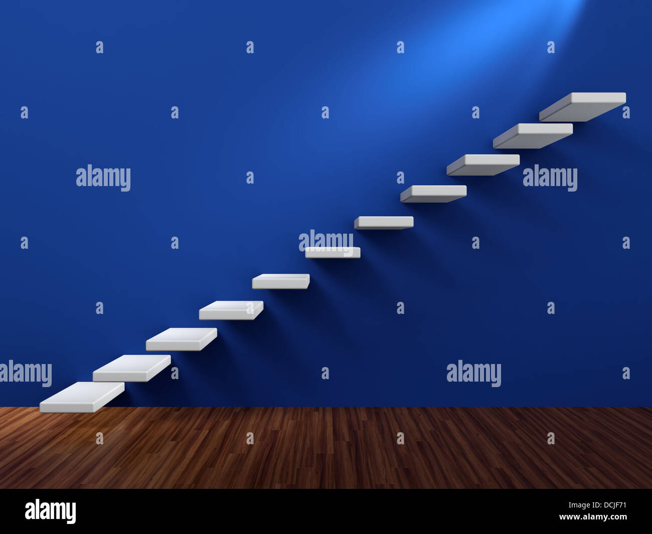 3D render of abstract white staircase in blue wall Stock Photo - Alamy