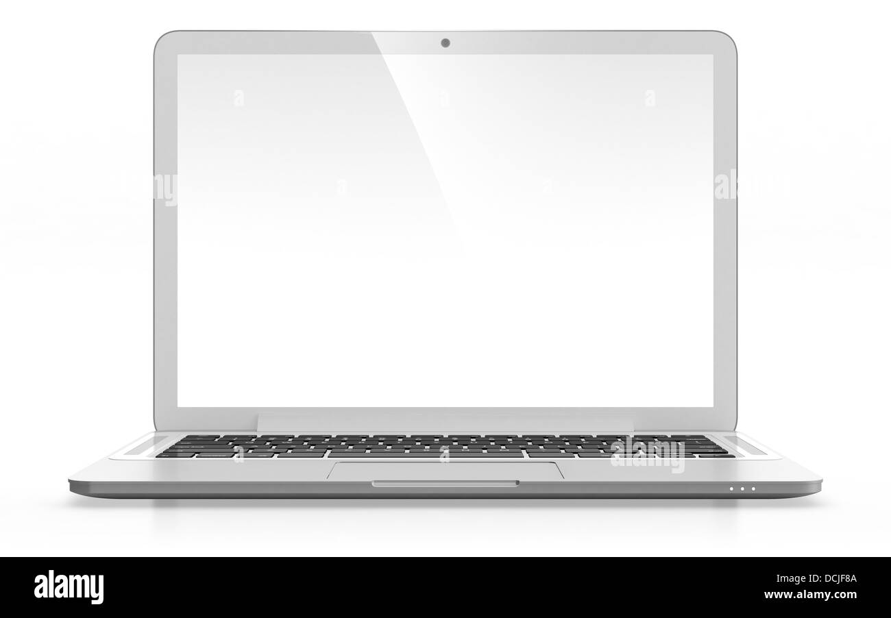 3D image of modern laptop with blank screen isolated on white Stock ...