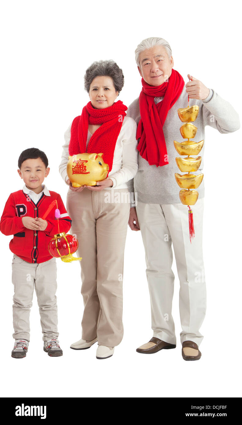 The Oriental family Spring Festival greetings Stock Photo - Alamy