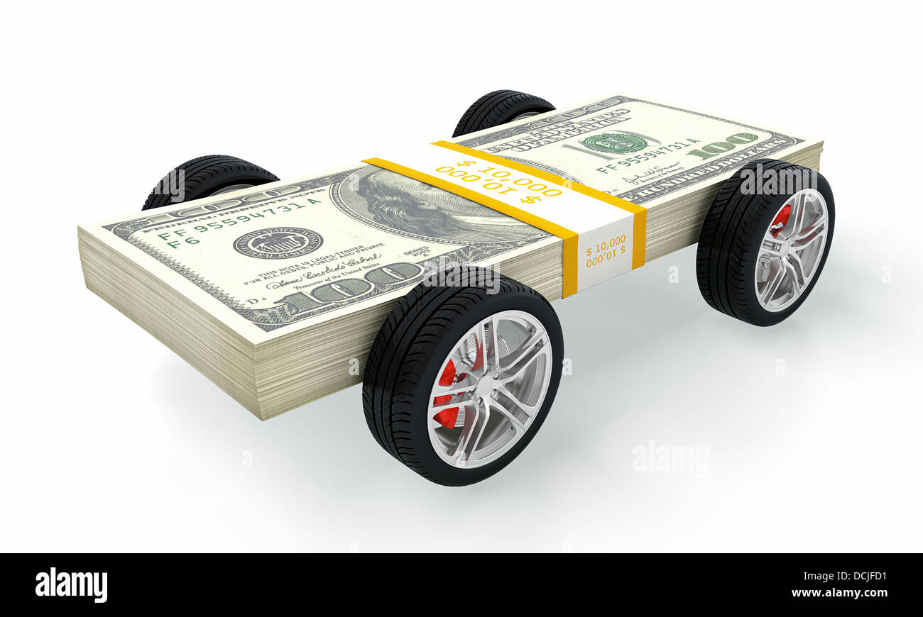 3D render of money car on white background Stock Photo - Alamy