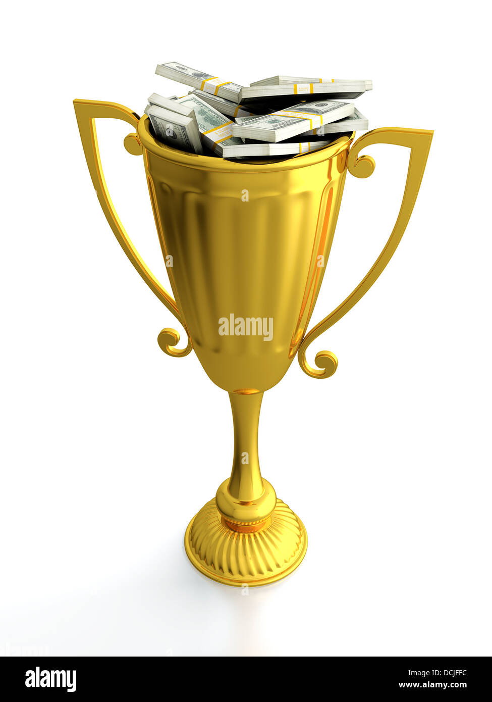 3D render of trophy cup full of money on white background Stock Photo ...