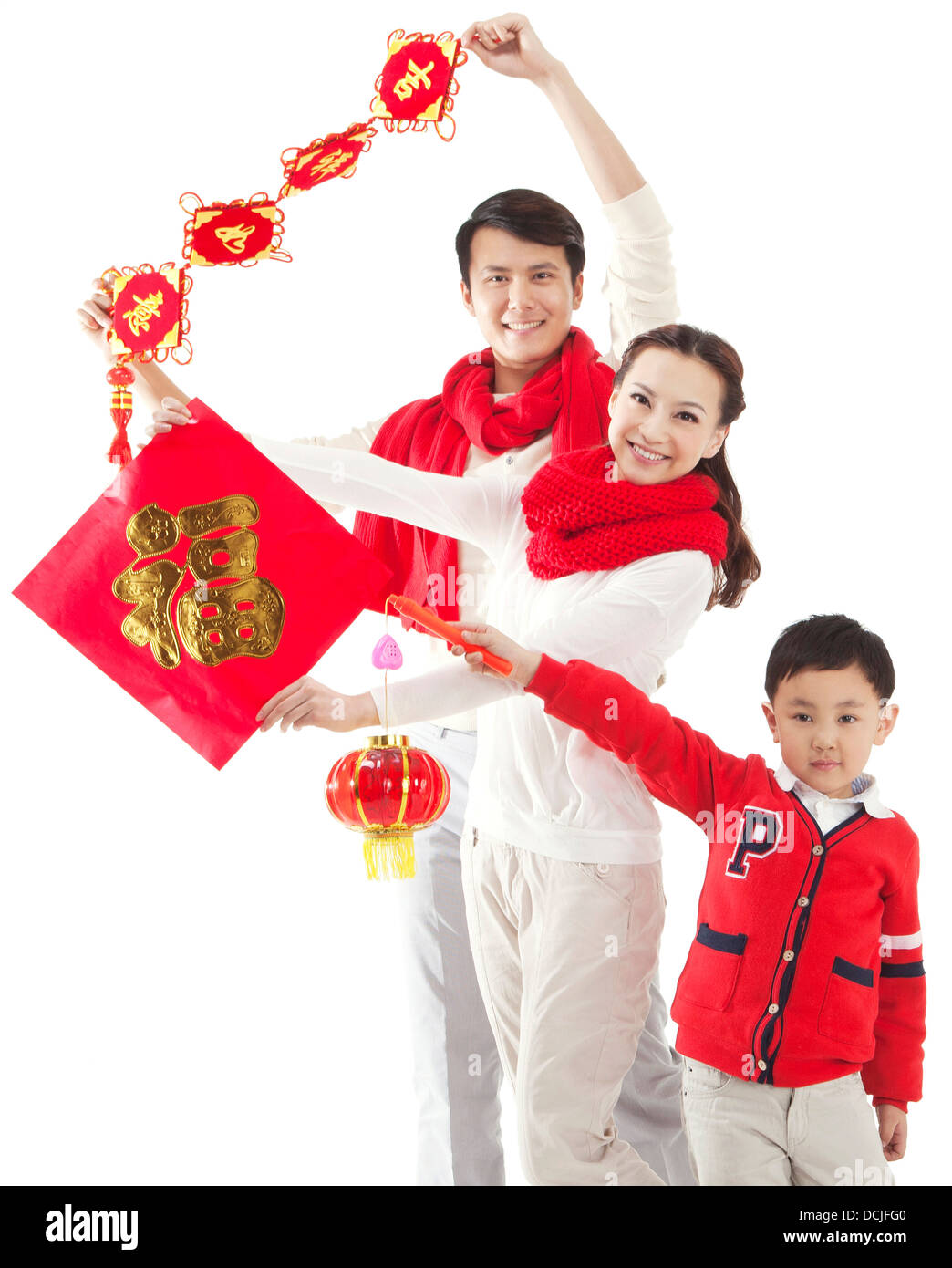 The Oriental family Spring Festival greetings Stock Photo - Alamy