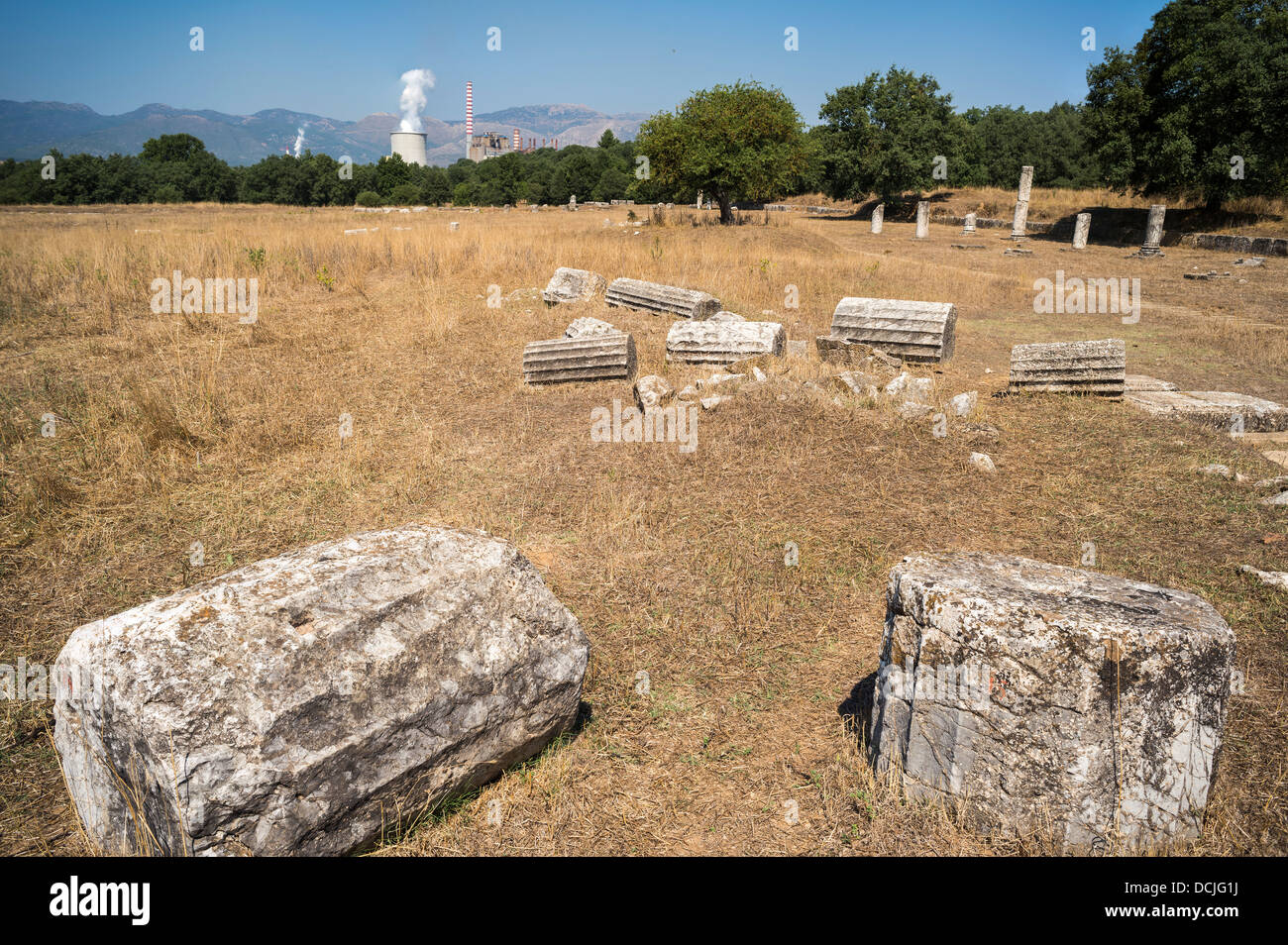 Fallen column drums at Ancient Megalopolis. Megalopoli, central ...