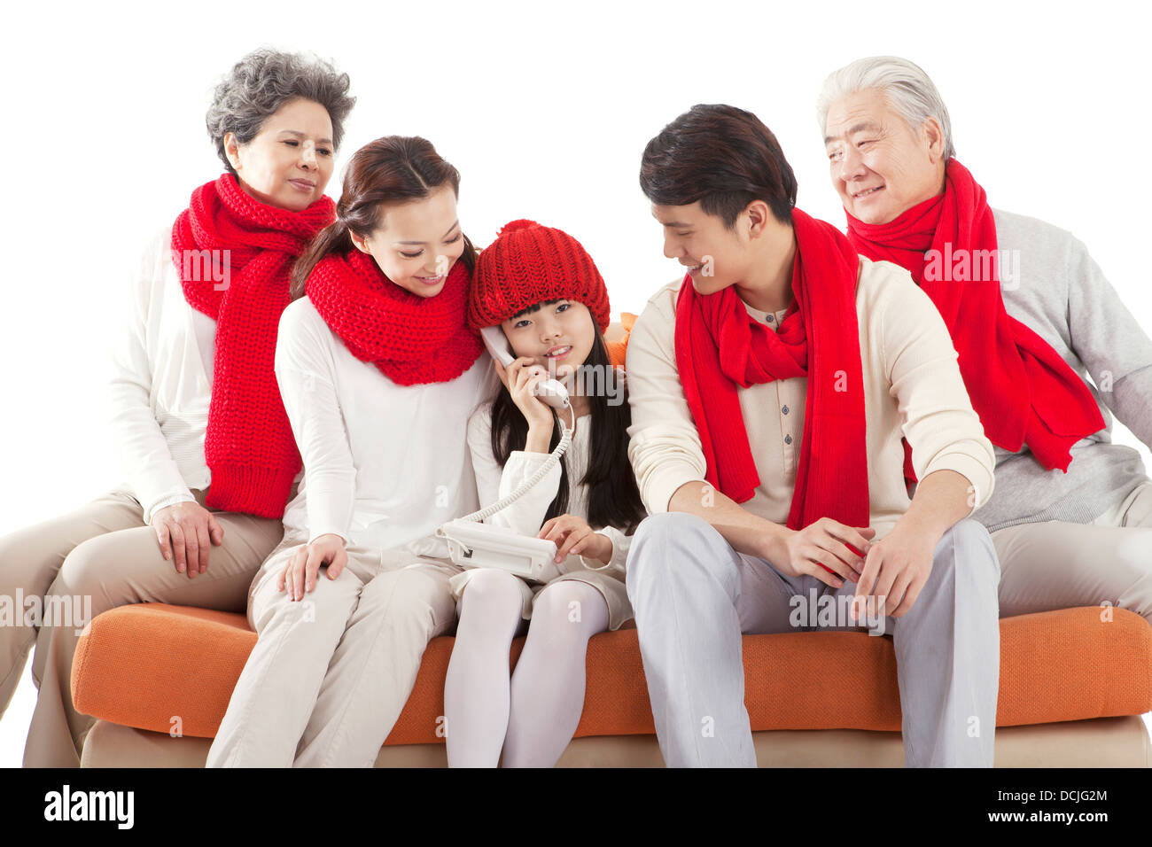 The Oriental family calling in the Spring Festival Stock Photo - Alamy