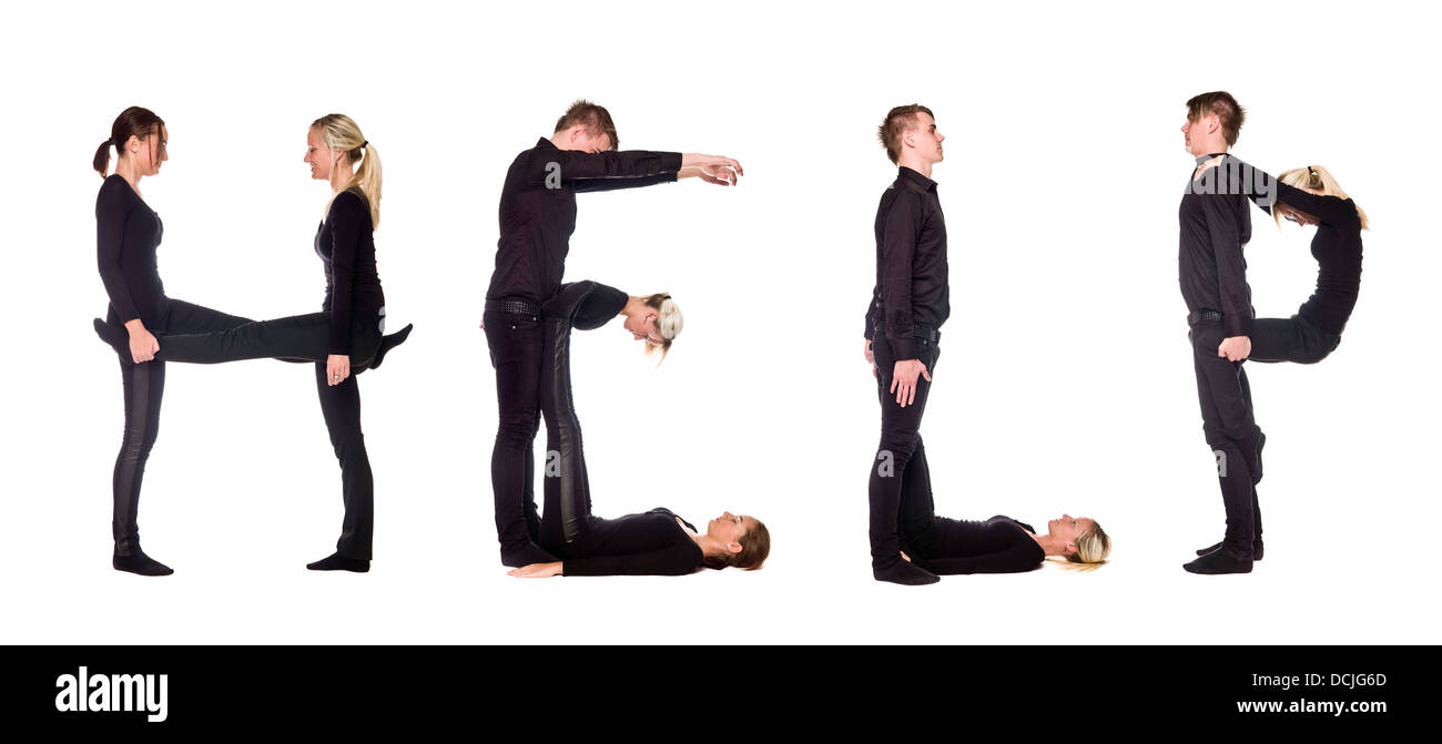 Group of people forming the word 'HELP' Stock Photo - Alamy