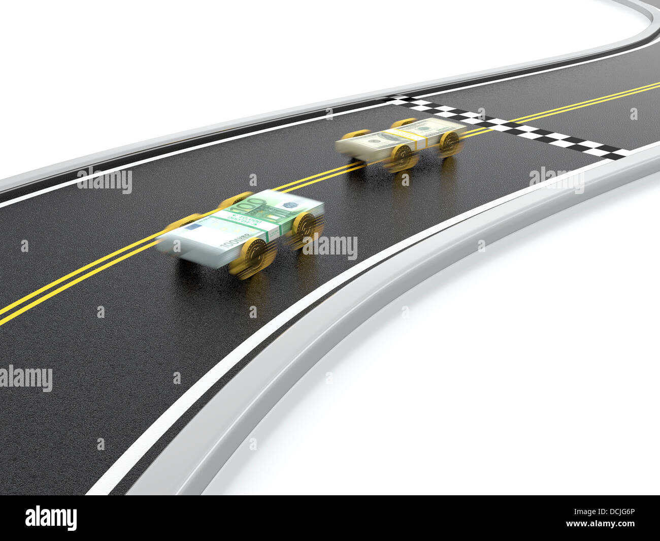 Competition between cars made of money on speedway Stock Photo - Alamy