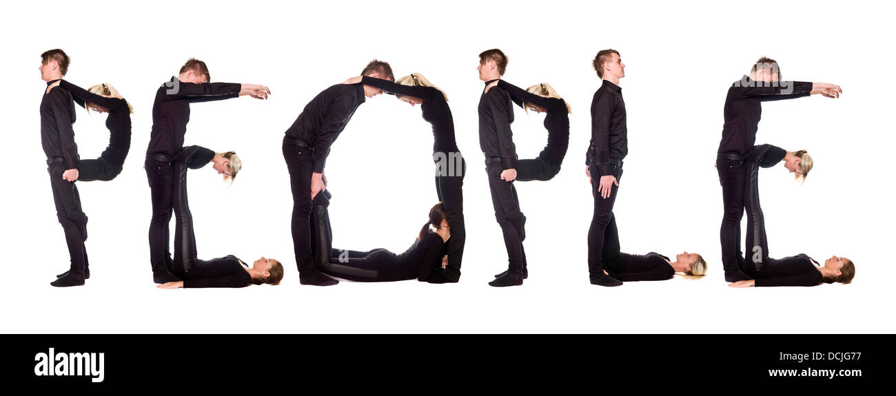 Group of people forming the word 'PEOPLE' Stock Photo - Alamy