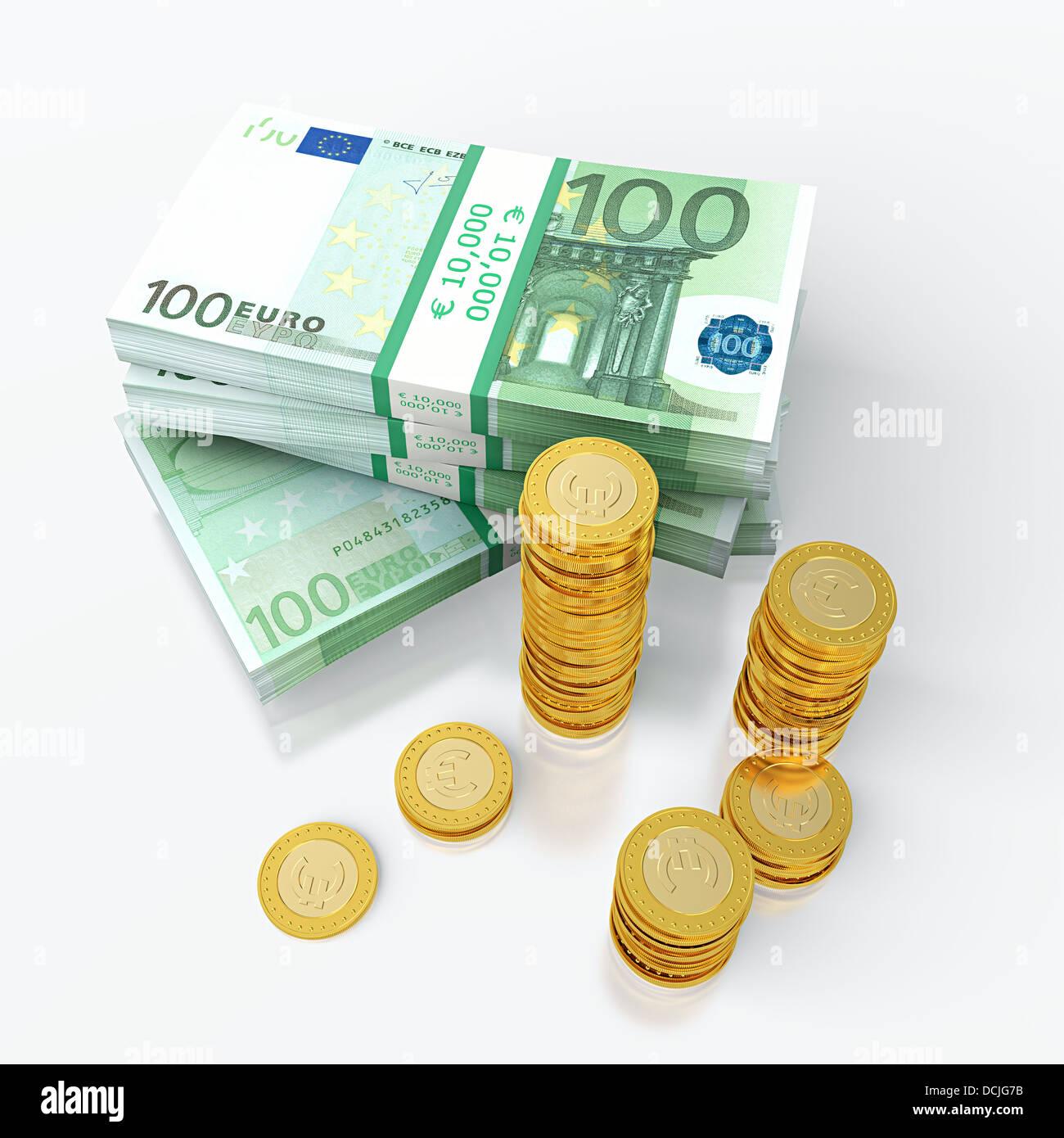 3D render of euro and golden coins stack Stock Photo - Alamy