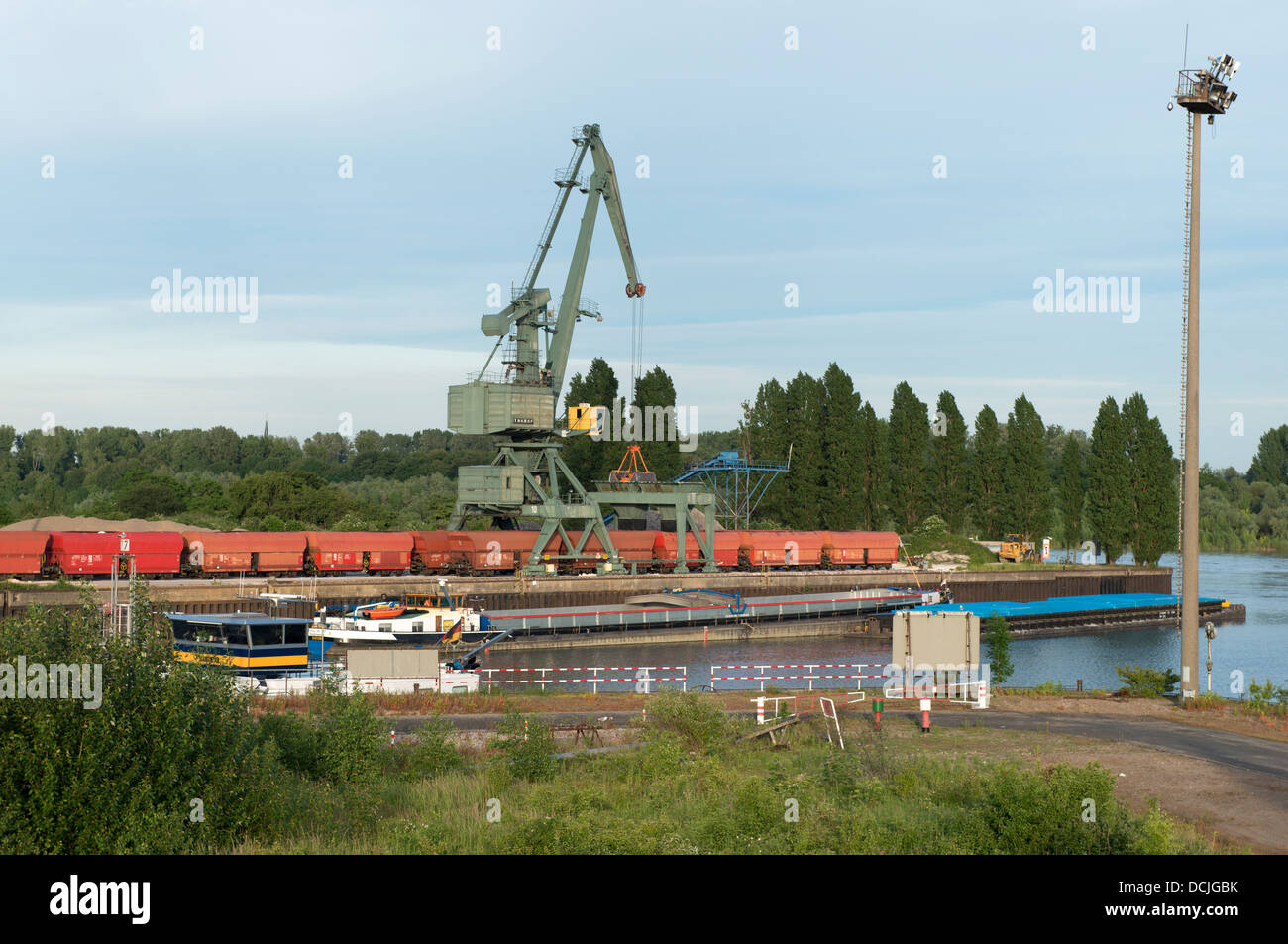 Railway terminal beside the river Rhine used for loading aggregates ...