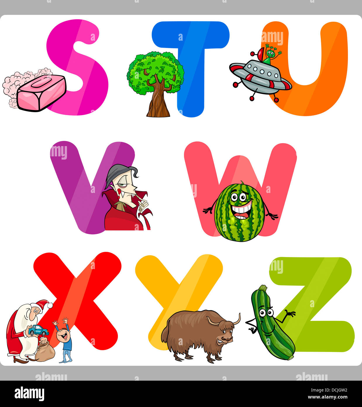 Cartoon Illustration of Funny Capital Letters Alphabet with Objects for ...